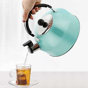 NOLITOY Espresso Machine Stainless Steel Whistling Tea Kettle 1.8L Stovetop Tea Kettle Loud Whistling Teapot Blue Water Kettle for Gas Electric Stovetops, Hot Water Fast to Boil Camping Stove