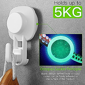 LUXEAR Suction Hooks Powerful Vacuum Suction Cup Hooks Heavy Duty Shower Hooks Waterproof Removable Wall Suction Cups with Hooks for Wreath Kitchen Towel Robe Loofah, White -4 Pack