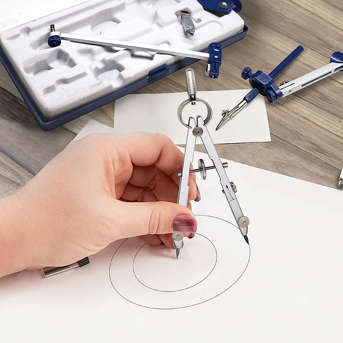 Compass for Geometry Large, Professional Drawing Compass Metal Drafting Compass Kit with Extension Bar,Metal Compass Geometry Set for Geometry, Drafting, Math, Drawing, for Engineer and Mathematician