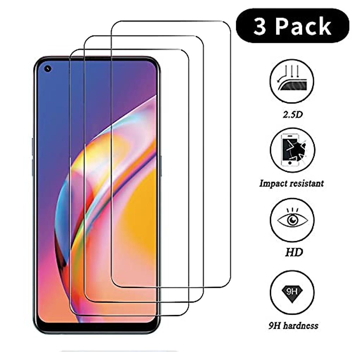 Chengmi ZMONE Tempered Glass Screen Protector for OPPO Reno 5 LiteOPPO A94 4G F19 ProOPPO Reno5 F [3 Pack],9H Hardness High Definition Clear Scratch Bubble Free Anti-Fingerprints, Transparent