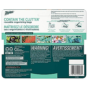 Ziploc Reusable Travel Makeup and Accessory Bags, Boho Collection, Skinny Size, 5 Count