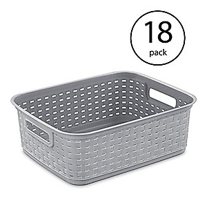 Sterilite Short Weave Wicker Pattern Storage Container Basket, Gray (18 Pack)