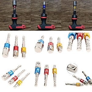 Impact Grade Socket Adapter 3 Pack Set, 1/4", 3/8" and 1/2" Drive, Socket to Drill Adpater for Impact Drivers, Turns Power Drill Into High Speed Nut Driver, Tools Gift for Men, DIYers