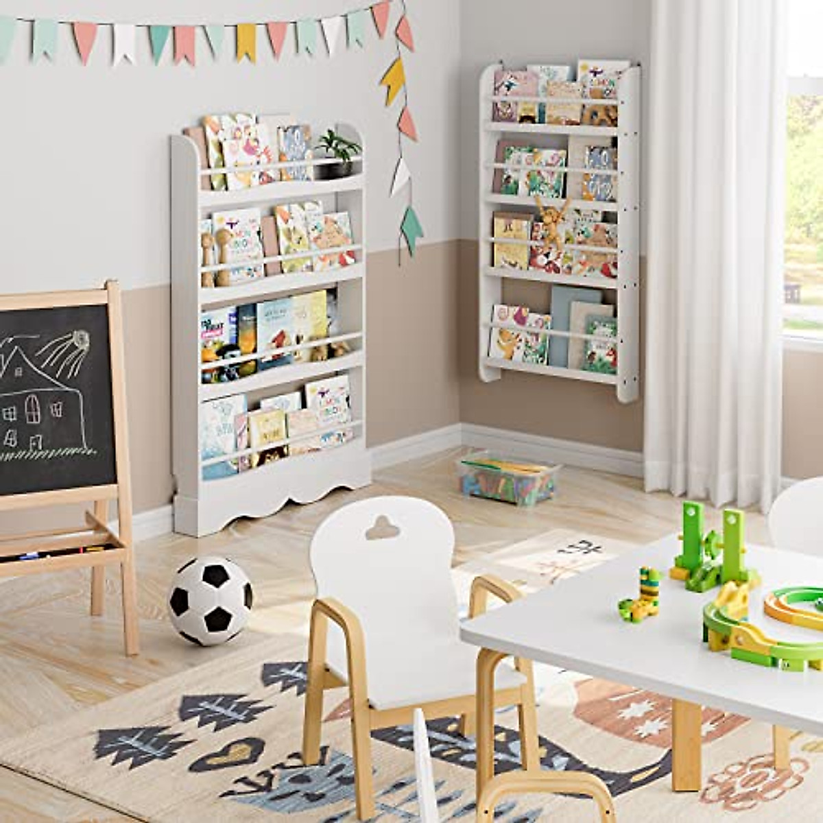 FOTOSOK Kids Bookshelf, Wall Mount 4-Tier Book Shelf Organizer for Toys and Books, Toy Storage Bookshelf in Bedroom, Living Room and Nursery, White
