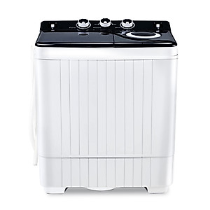 Kumcahom Portable Washing Machine 26Lbs Capacity Washer and Dryer Combo Twin Tub Laundry Washer(18Lbs) & Spinner(8Lbs) with Built-in Gravity Drain Pump,for Apartment,Dorms,RV Camping (black+white)