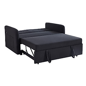 HABITRIO Modern 55.5" Pull Out Sleep Sofa Bed 2 Seater Loveseats Sofa Couch with Adjsutable Backrest,USB Port Charging and 2 Lumbar Pillows for Apartment Office Living Room