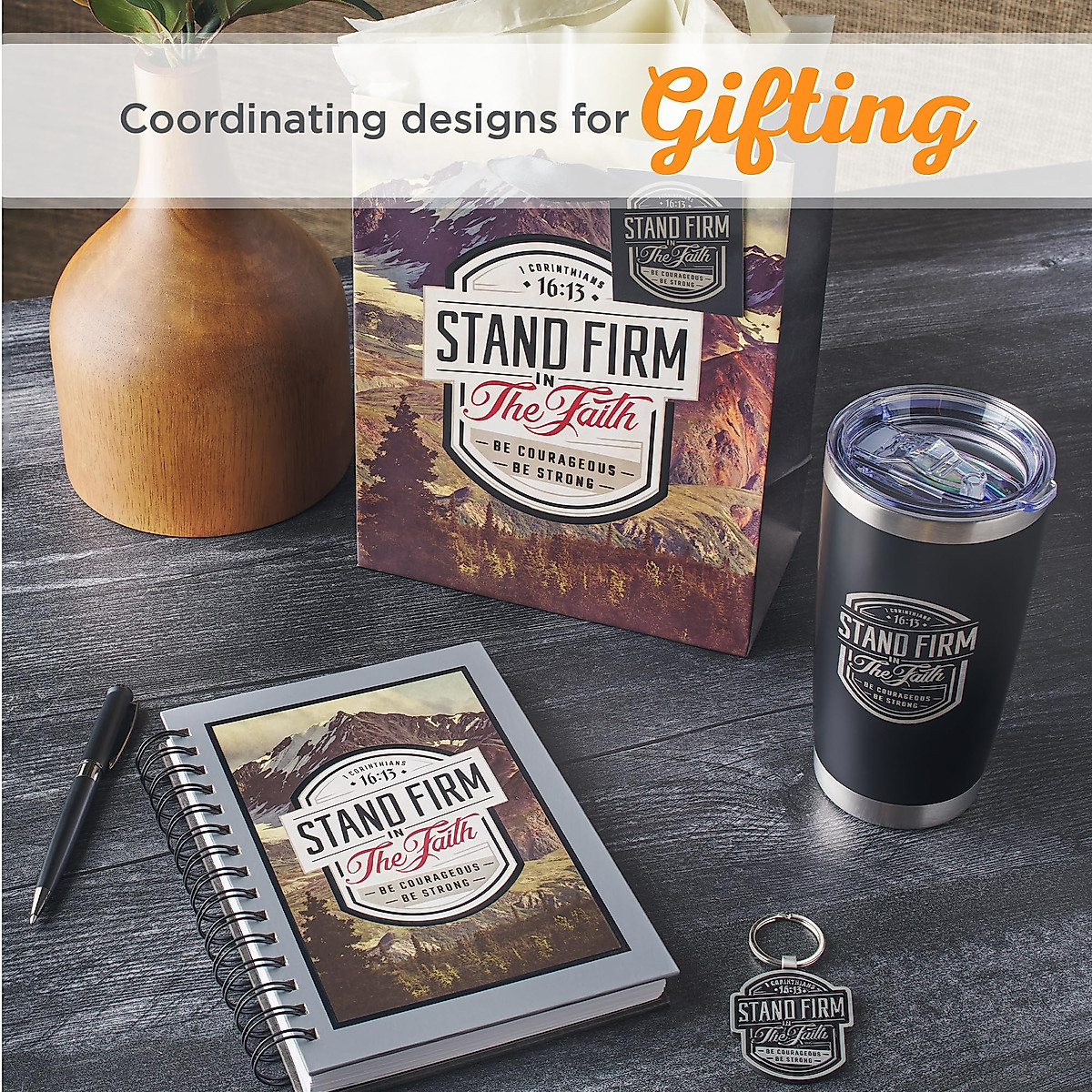 Christian Art Gifts Large Stainless Steel Inspirational Travel Mug Tumbler for Men & Women: Stand Firm Encouraging Bible Verse, Double Wall Vacuum Insulated w/Lid, Hot/Cold Beverage, Black, 18 oz.