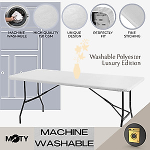 Fitted Rectangle Tablecloth for 6 Foot Tables – Reusable Elastic Edge Table Cover for Folding Banquet Tables – Washable 100% Polyester Fabric with Mitered Corners for Parties and Picnics (32x72 inch)