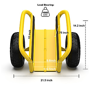 Moving Dolly with Handle, 2 × 10" Heavy Duty Solid Rubber Tires Wheels 1000LBS Load Capacity for Panel/Slab/Plywood/Door/Granite/Drywall Material Handling and More - Yellow