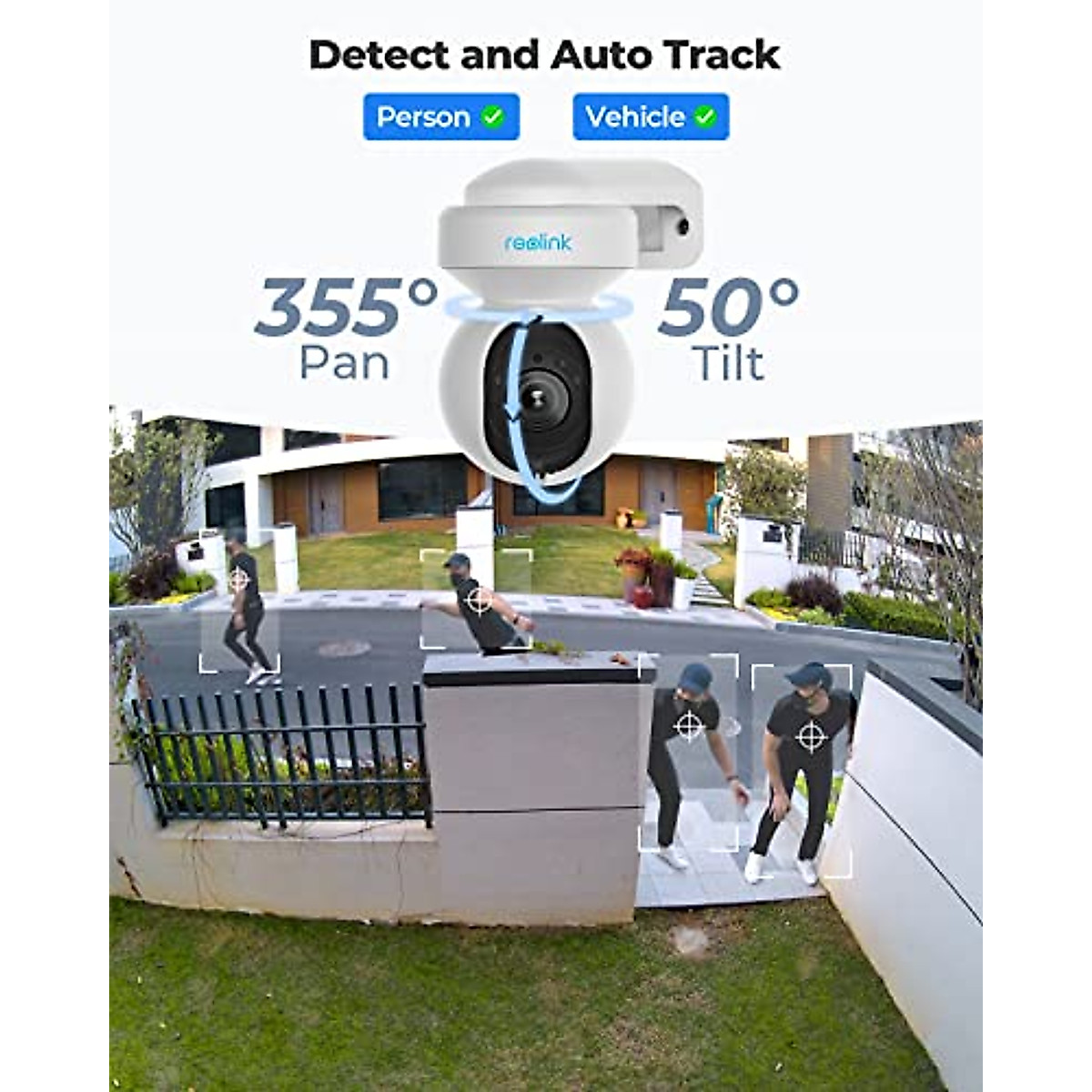 REOLINK E1 Outdoor Plug-in WiFi Security Camera, 5MP HD PTZ Camera for Home Security, Motion Tracking, 5GHz WiFi, 3X Optical Zoom, Person Vehicle Detection, Spotlight Color Night Vision, APP Control