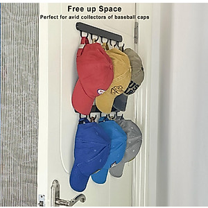 ETOWIFA Adhesive Hat Organizer Rack for Baseball Caps [Up to 18 Caps] Hat Hanger Display for Wall/Closet/Over The Door, Room/College Dorm Storage Holder - 2 Adhesive Straps and 10 Removable Hooks