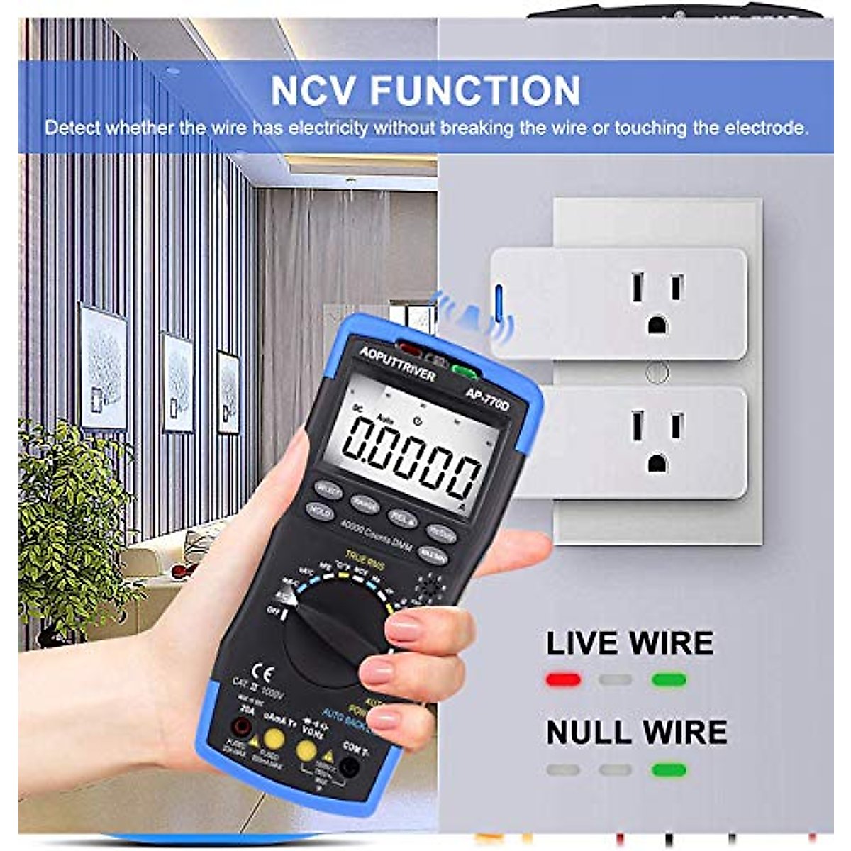 Digital Multimeter AP-770D TRMS 40000Counts Multimeter Tester Autoranging Voltmeter Ammeter with High Precision for NCV AC/DC Voltage Current Resistance Capacitance Frequency Diodes hFE Temperature