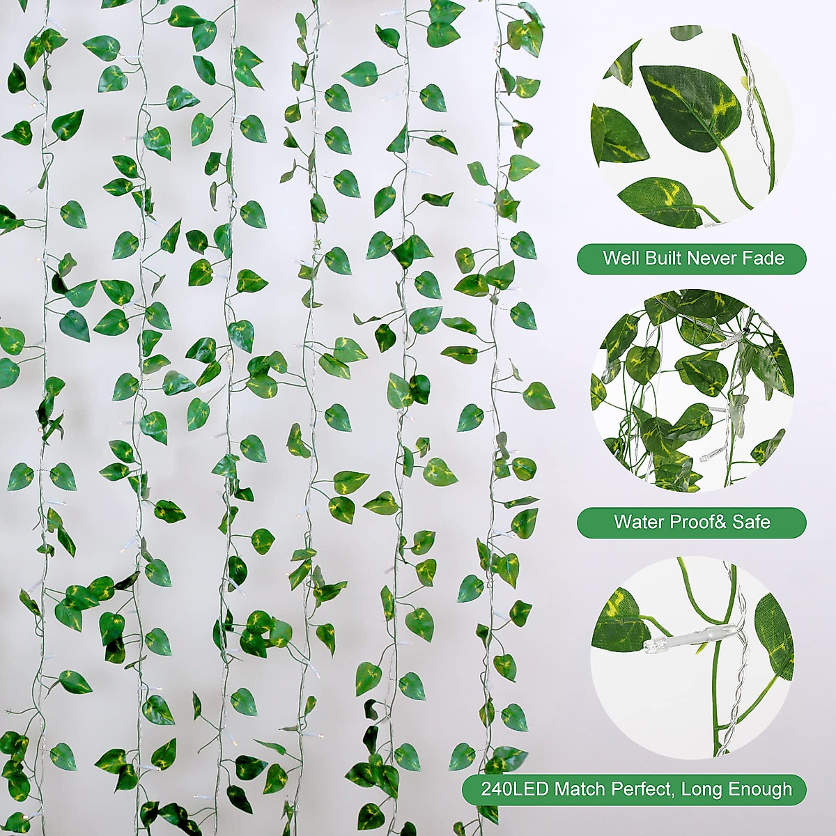 H-Wniniai Fake Vines for Bedroom 12 Strings Total 84Ft 240 LED String Light Hanging Fake Leaves Room Decor, Wall Vines Decor for Garden Office Wedding
