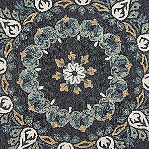 LR Home Charcoal Paradise Area Rug, 4' Round, Dark Blue