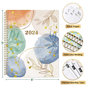 2024 Planner - Planner/Calendar 2024, Jan. 2024 - Dec. 2024, 2024 Planner Weekly and Monthly with Printed Tabs, 8" x 10", Flexible Cover with Thick Paper + Twin-Wire Binding - Waterink