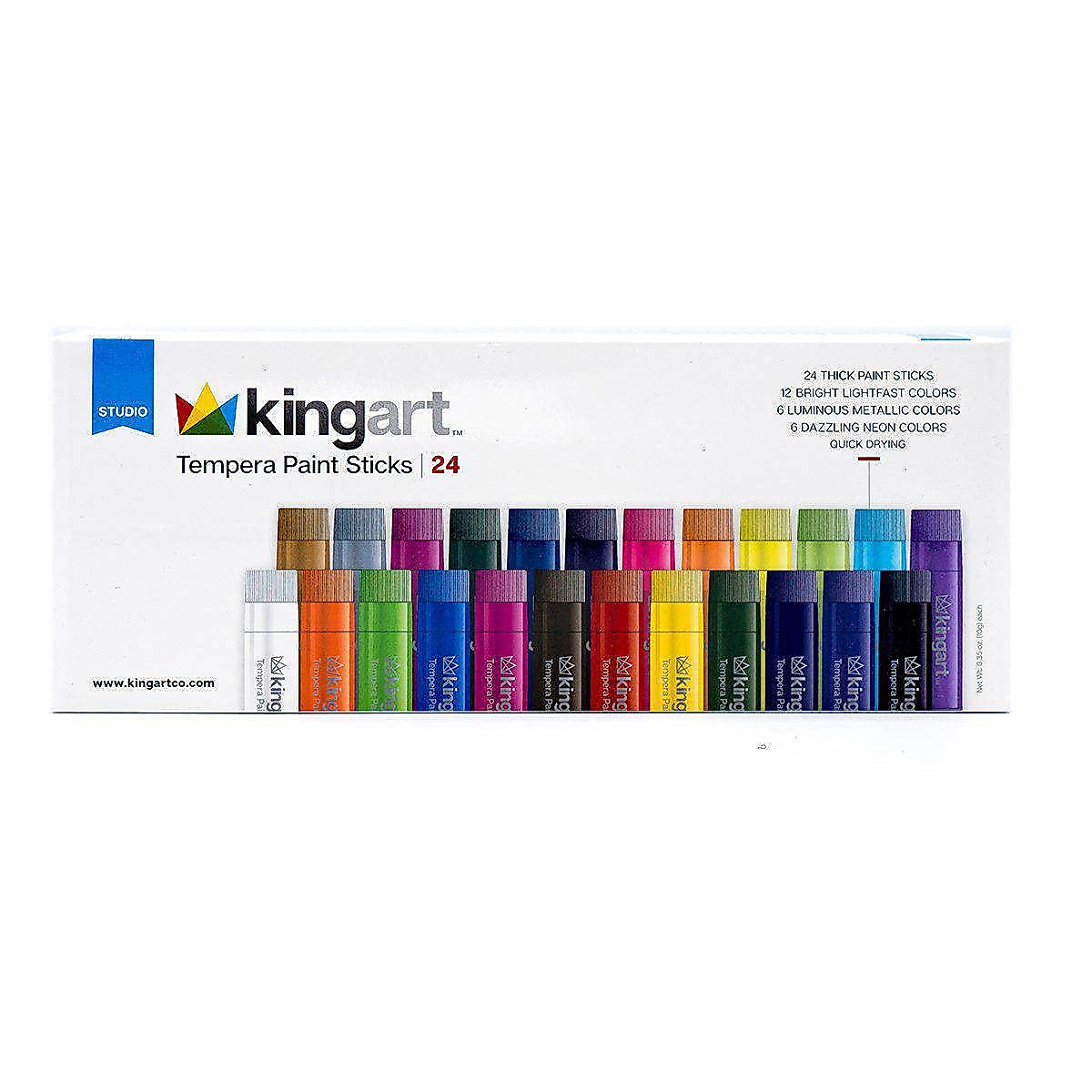KINGART Tempera Paint Sticks, 24 Vibrant Colors Solid Tempera Paint for Kids, Super Quick Drying, Works Great on Paper Wood Glass Ceramic Canvas