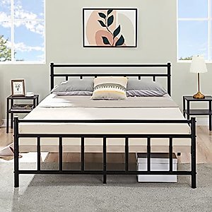 GreenForest Full Size Bed Frame with Headboard Metal Platform Bed with Heavy Duty No-Noise Steel Slats Strong Support Mattress Foundation, No Box Spring Needed, Full Size