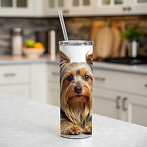 Silky Terrier Dog Photo Skinny Tumbler 20oz with Straw Insulated Water Bottle Gift
