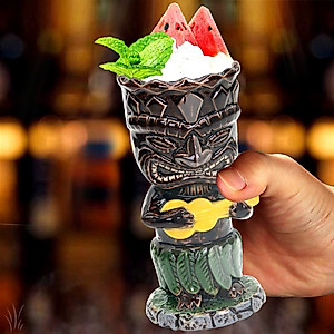 SuproBarware Tiki Mugs, 300ml Cocktail Glasses Set Colourful Ceramic Cocktail Cups Hawaiian Party Decoration for Exotic Party