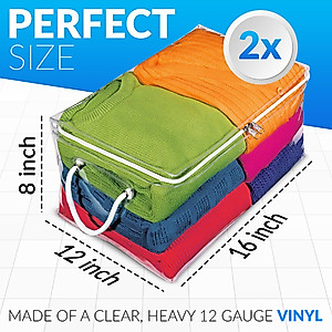 Violet Linen Clear Organization Vinyl Storage, 100% Vinyl, Heavy Duty, Dust-proof, Clear , 12" x 16" x 8" Sweater Chest, Space Saver Storage Bags, Set of 2 Medium Chests