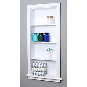 Fox Hollow Furnishings 14x36 Aiden Recessed Wall Niche Medicine Cabinet Replacement, in The Wall Bathroom Cabinet Insert Shelf/Shelves, Made in North America, Real Wood, NO MDF, Plain, White