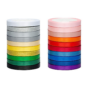 LIUYAXI 300 Yard Satin Ribbon -18 Silk Ribbon Rolls & 2 Glitter Metallic Ribbon Rolls, 2/5" Wide 15 Yard/Roll, Ribbons Perfect for Gift Wrapping, Wedding, Party Decoration and More