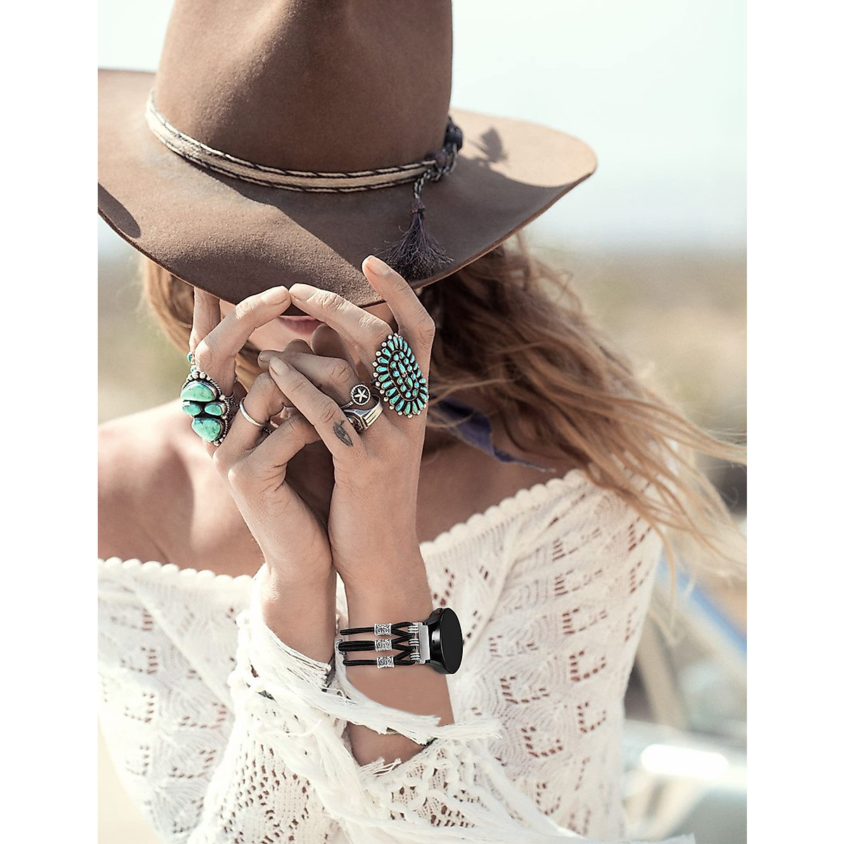 W-RARA Beaded Bracelet Compatible with Samsung Galaxy Watch 7/FE/6/5/4/Active 2 40mm 44mm/Watch 5 Pro 45mm/Watch 6 Classic/Watch 3 41mm Bands, 20mm Premium Nylon Stretchy Boho Solo Loop for Women