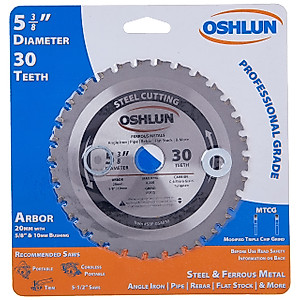 Oshlun SBF-054030 5-3/8-Inch 30 Tooth MTCG Saw Blade with 20mm Arbor (5/8-Inch and 10mm Bushings) for Mild Steel and Ferrous Metals