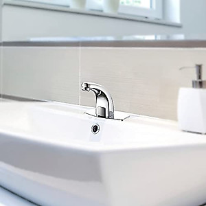 Touchless Bathroom Faucet with Motion Sensor, Deck Plate Control Box and Temperature Mixer, Automatic Bath Vanity Faucet, Touchless Faucet for Bathroom Restroom Lavatory