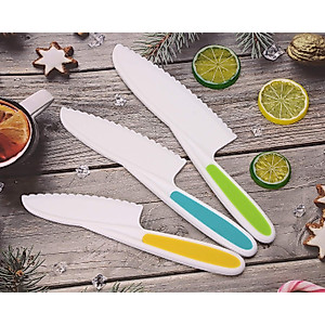 PENTA ANGEL Plastic Kitchen Knife 3Pcs Nylon Safety Cooking Baking Knives for Cutting Fruit Lettuce Salad Vegetable Cake Bread(Mixed Color)