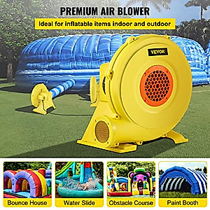 VEVOR Air Blower, 750W 1HP Inflatable Blower, Portable and Powerful Bounce House Blower, 2000Pa Commercial Air Blower Pump Fan, Used for Inflatable Bouncy Castle and Jump Slides, Yellow