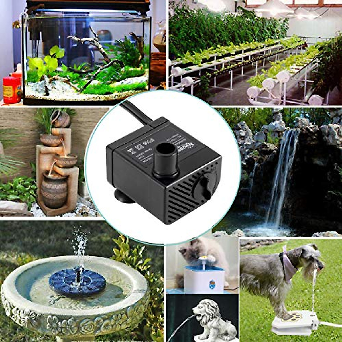 Hygger Ultra Quiet 53GPH (200L/H, 3W) Submersible Mini Water Pump Comes with 2 Nozzles, for Aquariums, Fish Tank, Fountain, Max Lift Height 1.7ft ,120V/60HZ, Power Cord 6ft