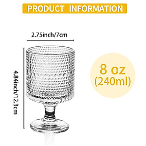 Hobnail Iced Beverage Goblets, Goblets Glasses set of 4, Vintage 8oz Glassware, Drinking Cup, Hobnail Goblet Glasses, Glass Cups for Wine, Soda, Juice in Dinner Parties, Bars, Restaurants (4PCS)