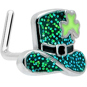 Body Candy Womens 20G 7mm 316L Steel L Shaped Nose Ring Top Hat Shamrock Mens Nose Stud Body Piercing Jewelry