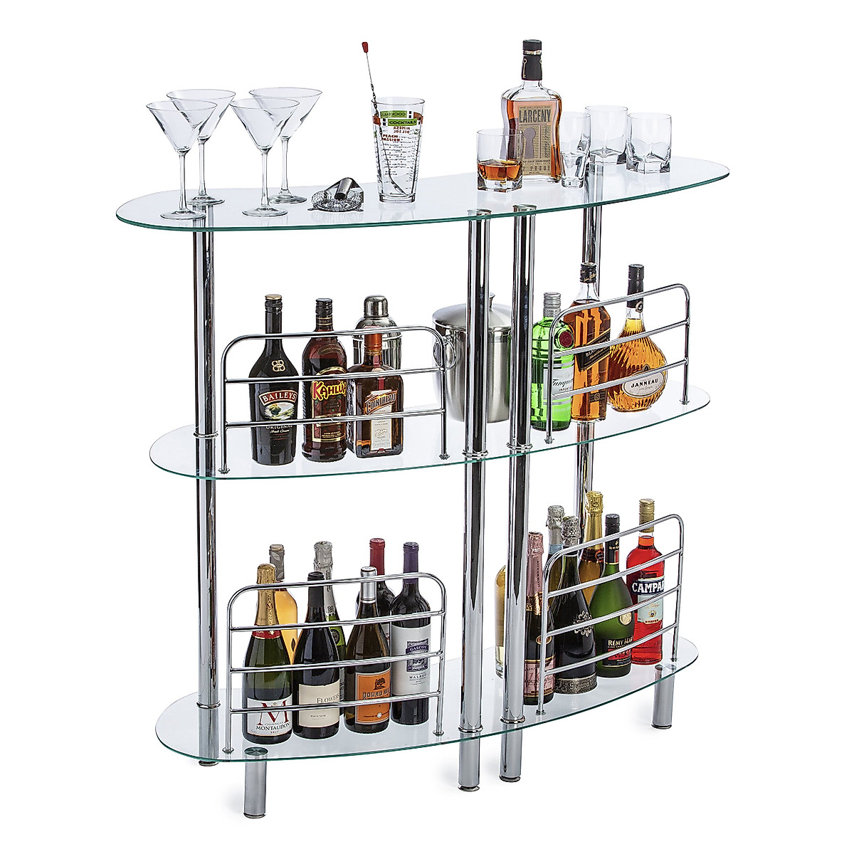 Mango Steam Bar Table for Home - Contemporary Modern Home Bar Unit, Liquor Bar with 2-Tier Storage Shelves, Durable Liquor Bar for Parties & Gatherings, 47" L x 13.6" D x 41" H - Clear