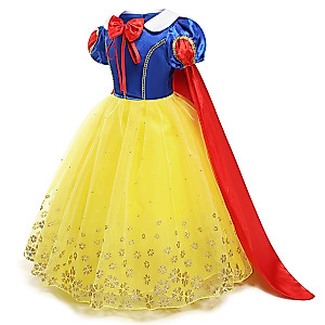 HIHCBF Girls Princess Snow White Costume Birthday Christmas Halloween Carnival Fancy Dress Up w/Cloak Accessories 4-5T