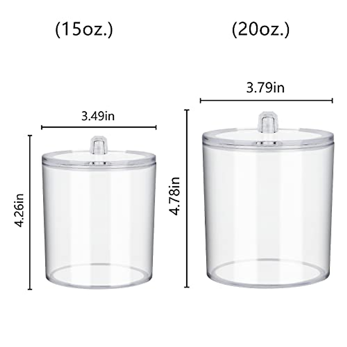 Qtip Holder Storage Canister Clear Plastic Jar for Cotton Ball,Cotton Swab,Cotton Rounds,Floss Picks, Hair Clips,Qtip Dispenser Apothecary Jars,Bathroom Organizer,Makeup Organizer with 6 Labels（15 oz+20 oz）