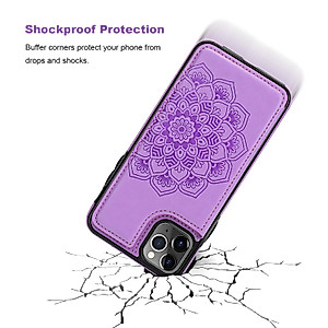 Vaburs for iPhone 11 Pro Max Case Wallet with Card Holder, Embossed Mandala Pattern Premium PU Leather Double Magnetic Buttons Flip Shockproof Protective Cover for iPhone 11 Pro Max 6.5 Inch(Purple)