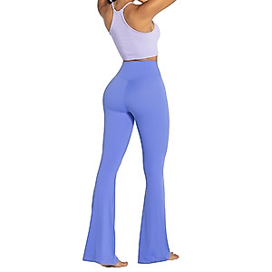 Sunzel Flare Leggings, Crossover Yoga Pants with Tummy Control, High Waisted and Wide Leg, No Front Seam Periwinkle Medium