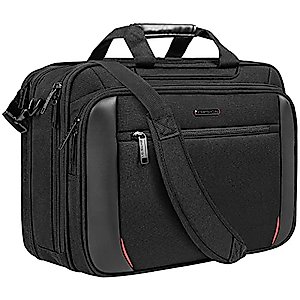 EMPSIGN Laptop Case Briefcase, 17.3 Inch Laptop Bag Expandable Messenger Bag for Men & Women Water Repellent, RFID Blocking Shoulder Bag Canvas Bag for Work, Business Travel -Black