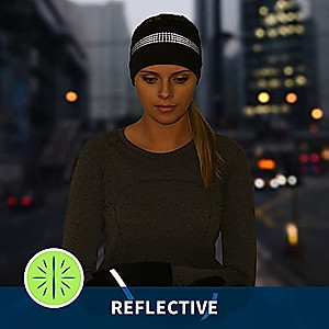 TrailHeads Womens Ponytail Headband - Reflective, Moisture Wicking Hair Headband for Running, Winter - Adrenaline Series - Black/Heather Navy Reflective - 2 Pack