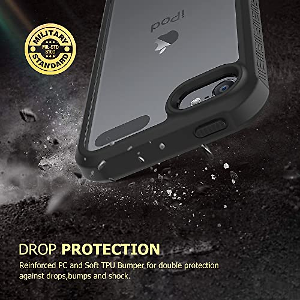 Puxicu iPod Case Compatible with iPod Touch 7th & 6th & 5th Generation,Build in Screen Protector,Heavy Duty Shock Resistant Hybrid Rugged Cover for iPod Touch-Black