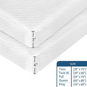 Cover for Mattress Topper Full Size, 3-4 Inch Full Memory Foam Cover with Zipper, Viscose Made from Bamboo and 3D Mesh Fabric Backing Latex Mattress Topper Removable Cover with Straps