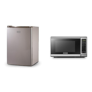 BLACK+DECKER BCRK25V Compact Refrigerator Energy Star Single Door Mini Fridge with Freezer & EM720CB7 Digital Microwave Oven with Turntable Push-Button Door, Child Safety Lock