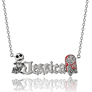 Disney The Nightmare Before Christmas Womens Custom Nameplate Necklace - Sterling Silver Custom Name Necklace - Officially Licensed