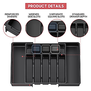 MIAOKE Silverware Organizer,Expandable Utensil Drawer Organizer with Dividers,3 Individual Square Slots,Kitchen Drawer Organizer for Forks,Knives and Other Kitchen Utensils and Cutlery Bedroom Office