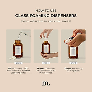 MaisoNovo Glass Foaming Soap Dispenser 14 Oz | Amber Glass Black Pumps x 2 with Tray
