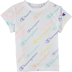 Champion Sets Baby Girl Newborn Two Tees and Fleece Pant 3 Piece Set Baby Clothes (White AOP SS/Pink Candy SS/Oxford Heather Fleece, 6-9 Months, 9_months)