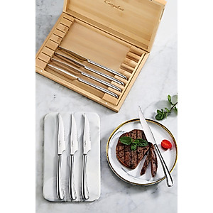 Cangshan 1027044 Rain II Series 8-Piece 420 Stainless Steel Forged Steak Knife Set in Bamboo Storage Chest