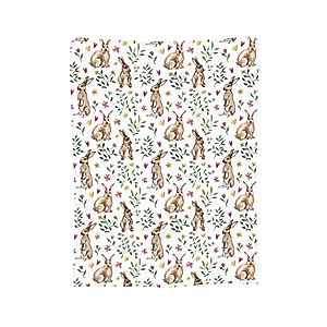 Rabbits and Flowers Throw Blanket Warm Cozy Lightweight Blankets Soft Easter Bunny Flannel Blanket for Sofa Couch Bed Office Holiday Decorative 80"X60"